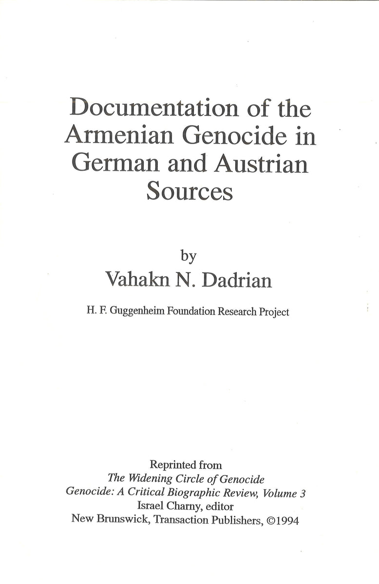 Documentation of the Armenian Genocide in German and Austrian Sources ...