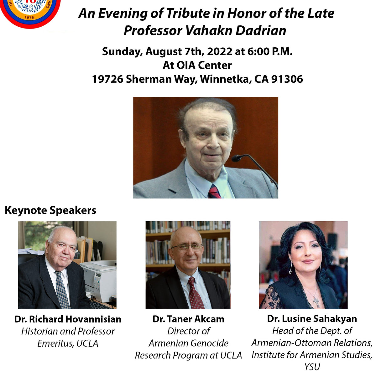 AN EVENING OF TRIBUTE IN HONOR OF THE LATE PROF. VAHAKN DADRIAN – NAASR